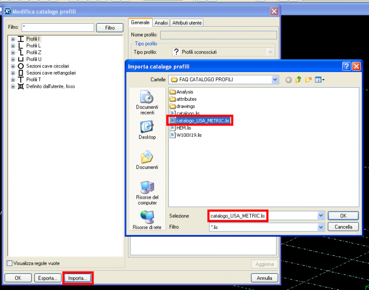 Esportare ed importare profili a sezione fissa dal catalogo profili ...