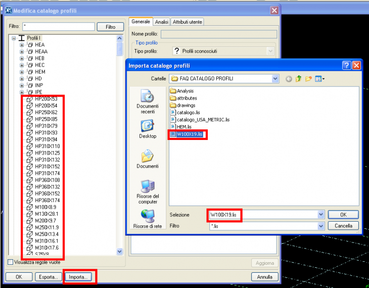Esportare ed importare profili a sezione fissa dal catalogo profili ...