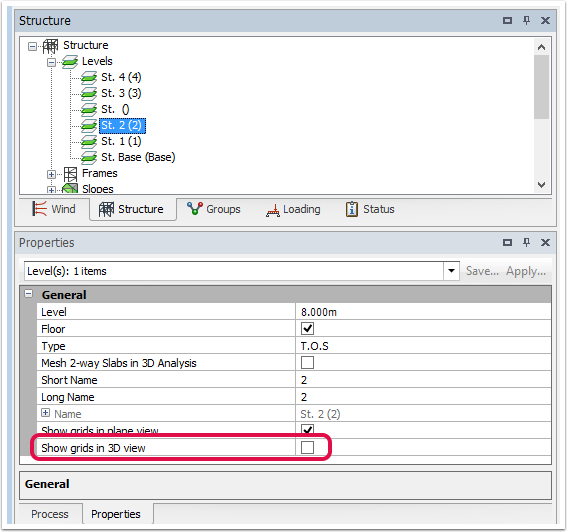 How do I view construction/gridlines in the 3D Structure scene view above the Base level ...