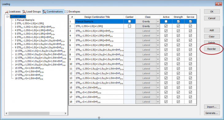 How do I manually reorder load cases, load groups, combinations or envelopes in Tekla Structural ...