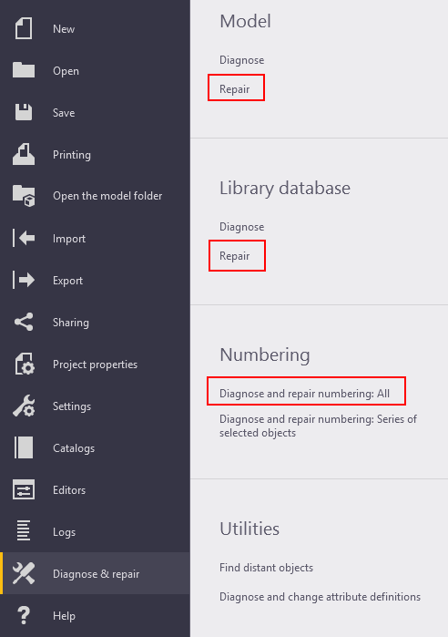 Diagnose and Repair Model macro | Tekla User Assistance