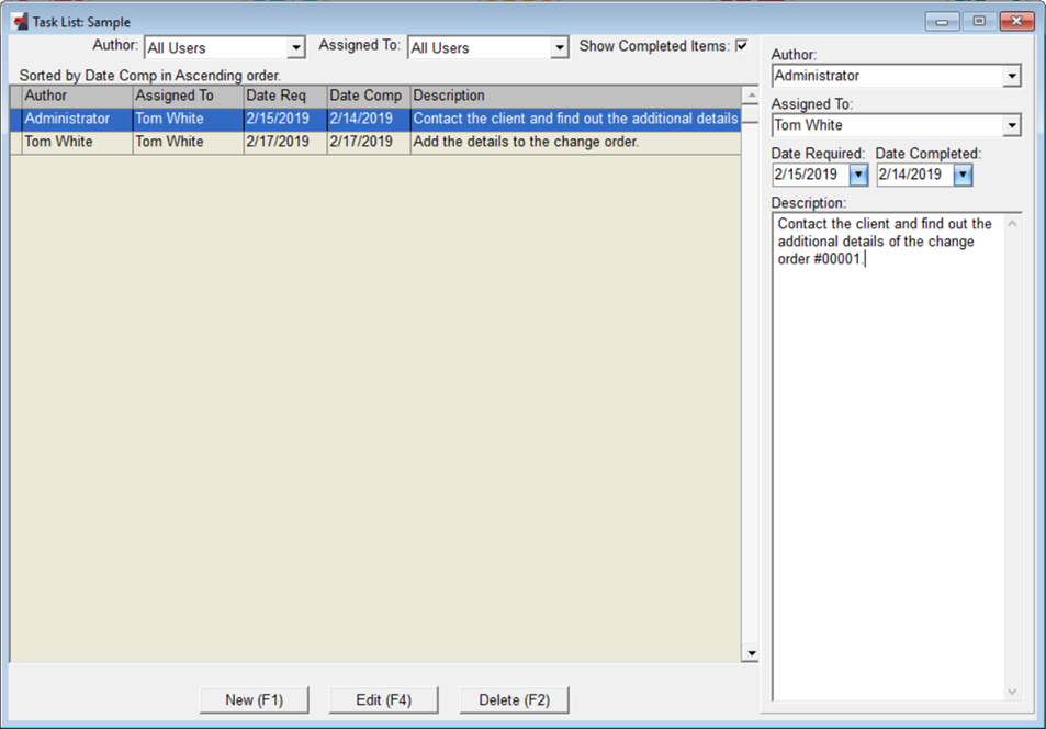Manage the project task list | Tekla User Assistance
