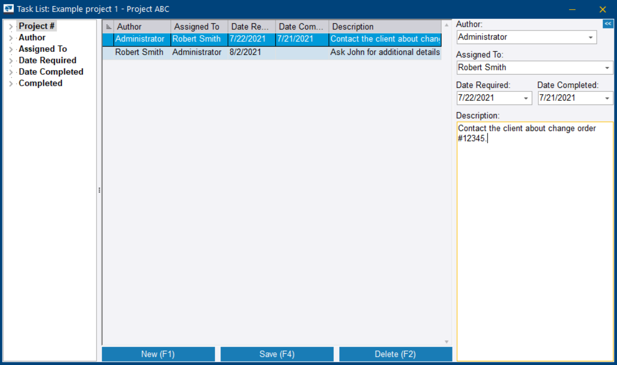 Manage the project task list | Tekla User Assistance