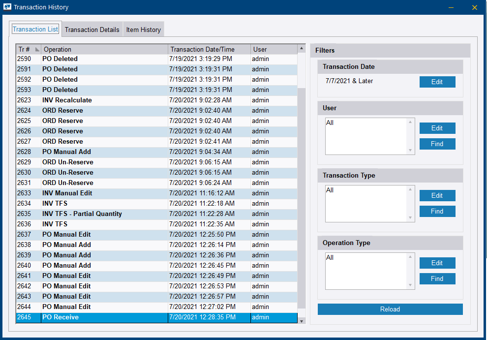 View the transaction history of a purchase order | Trimble User Assistance