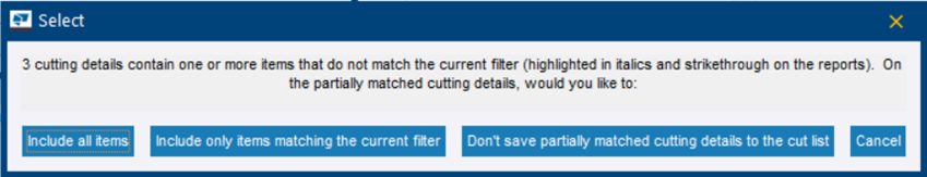 Save cut list - partially matched filter | Tekla User Assistance
