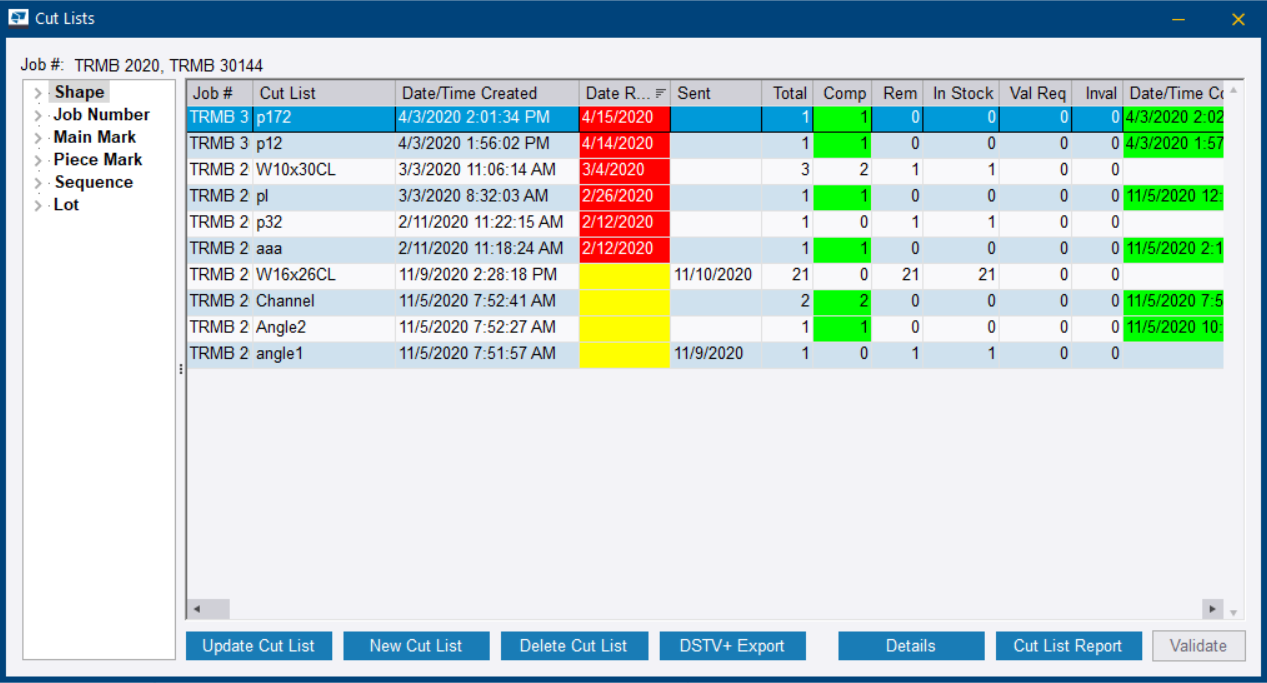 Manage job-specific cut lists | Tekla User Assistance