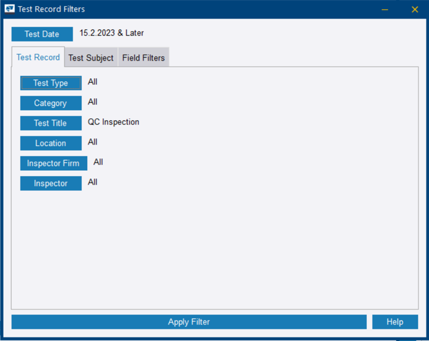 Filter inspection test records | Tekla User Assistance