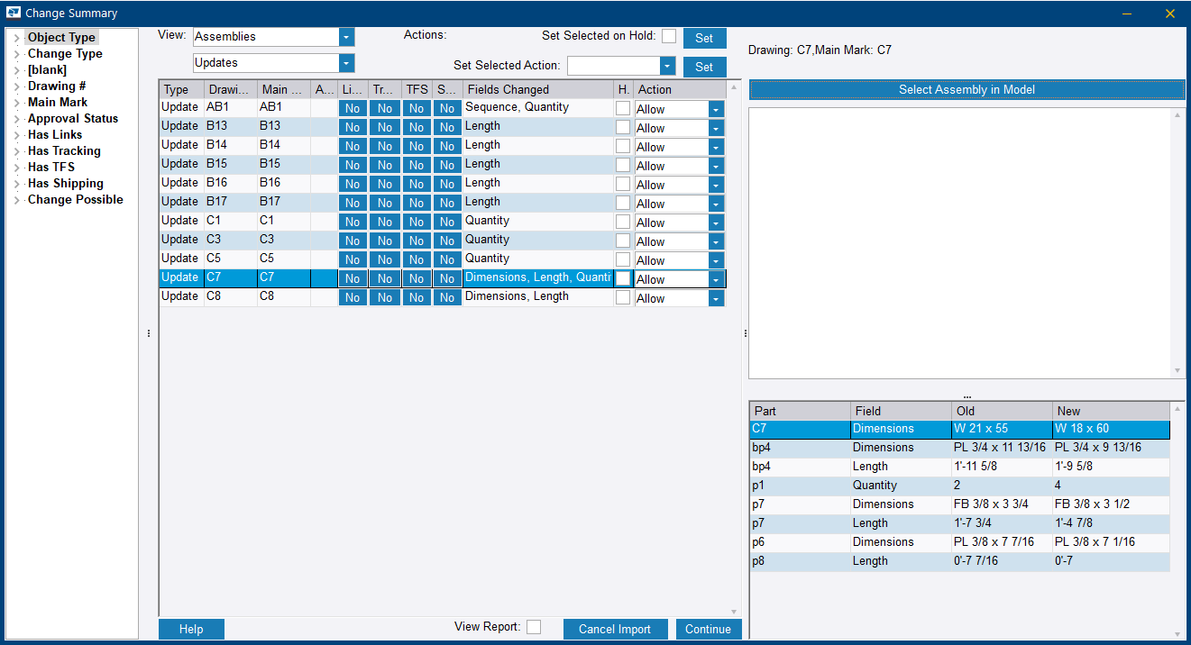 Manage changes to a production control job | Tekla User Assistance