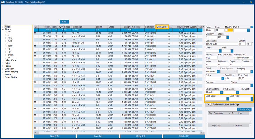 Add an estimating item | Tekla User Assistance