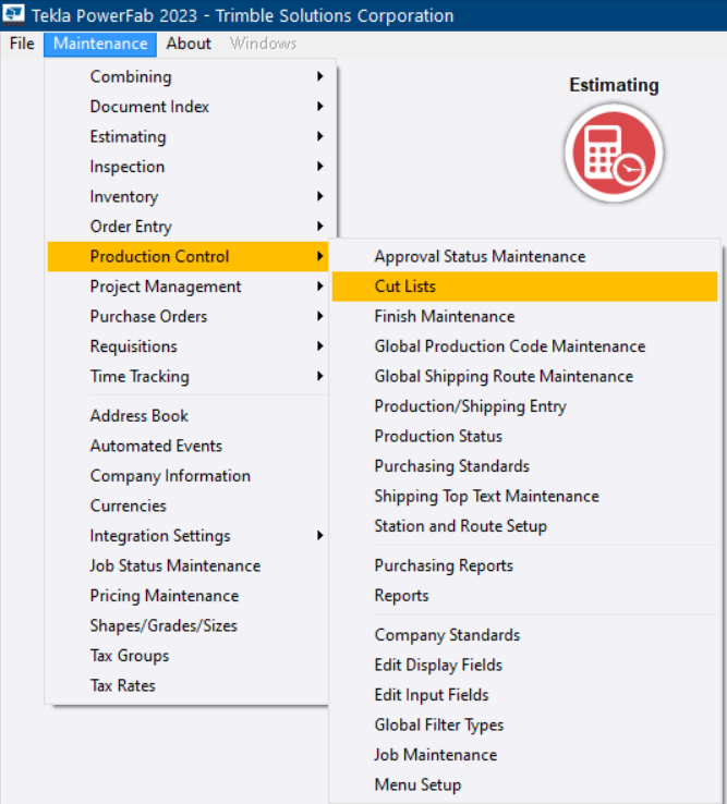 Access Cut Lists dialog box | Tekla User Assistance