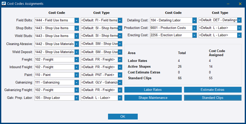 Assign and view default cost codes and cost types | Tekla User Assistance