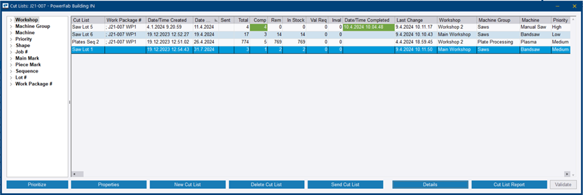 Access Cut Lists dialog | Trimble User Assistance
