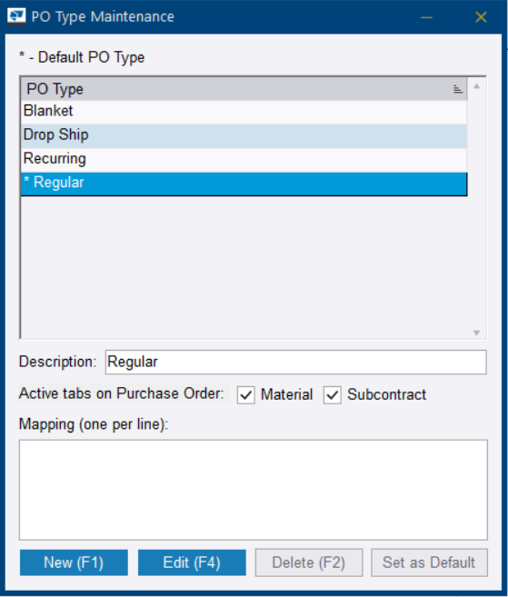 Manage purchase order types | Trimble User Assistance