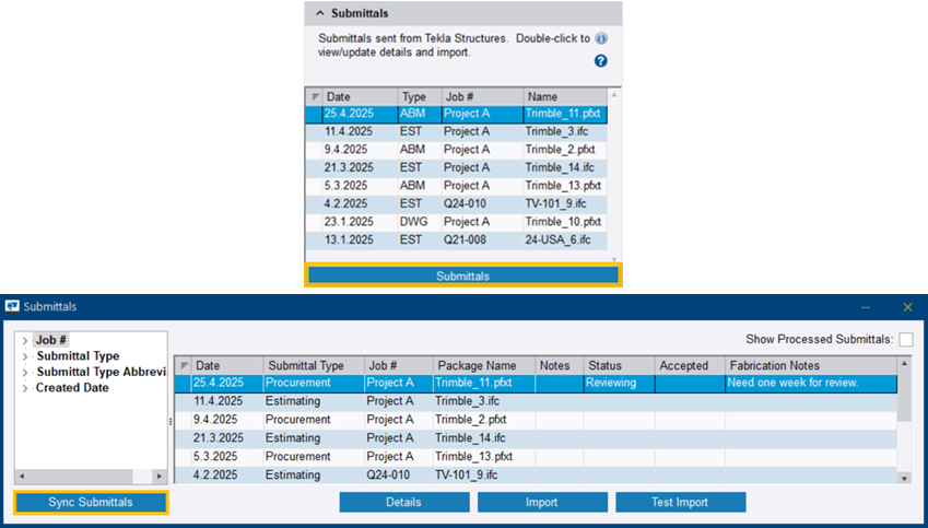 Tekla PowerFab: Import submittals | Tekla User Assistance