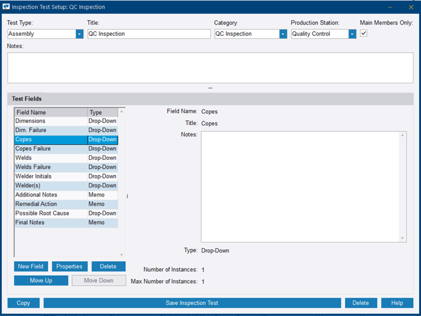 Inspection test properties | Tekla User Assistance