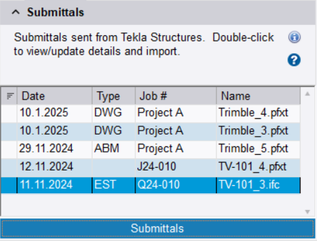 View and import submittals | Trimble User Assistance