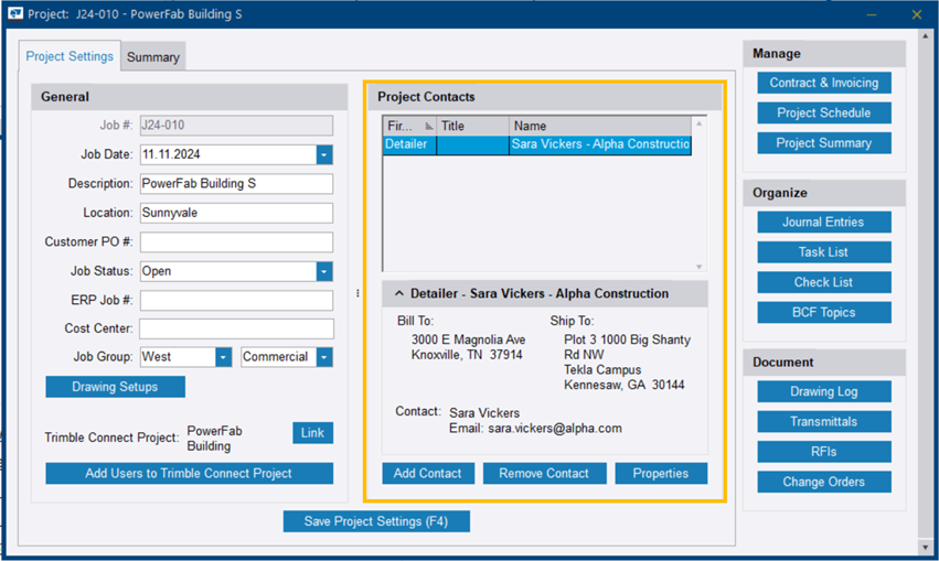 Manage project contacts | Trimble User Assistance