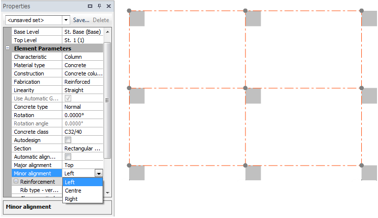 Specify concrete column alignment relative to the grid | Tekla User ...