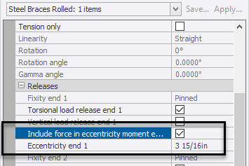 Steel column connection eccentricity moments | Trimble User Assistance