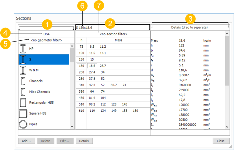 Sections dialog box | Trimble User Assistance