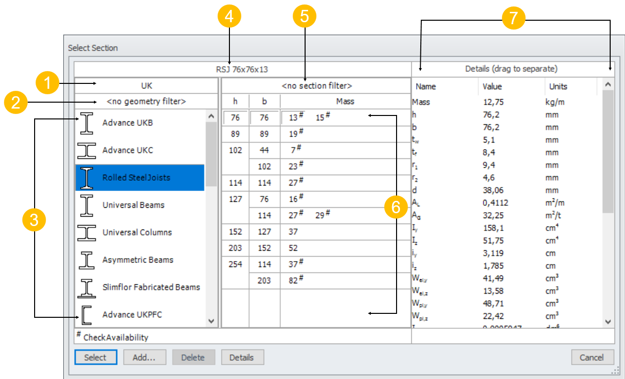 Select a section in the Select Section dialog box | Trimble User Assistance