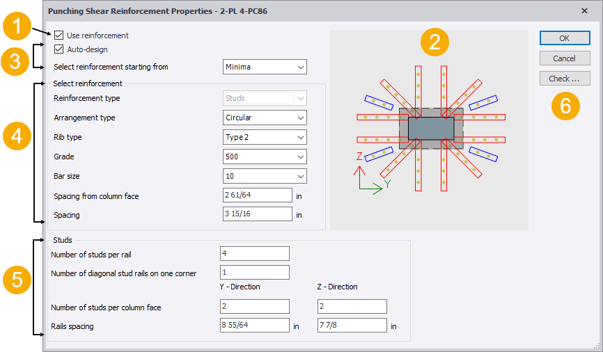 Punching shear reinforcement properties dialog box | Tekla User Assistance