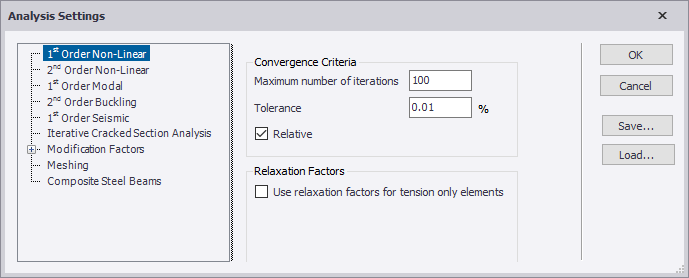 Analysis Settings dialog box | Tekla User Assistance