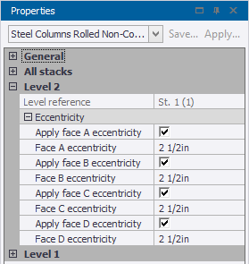 Steel column connection eccentricity moments | Trimble User Assistance