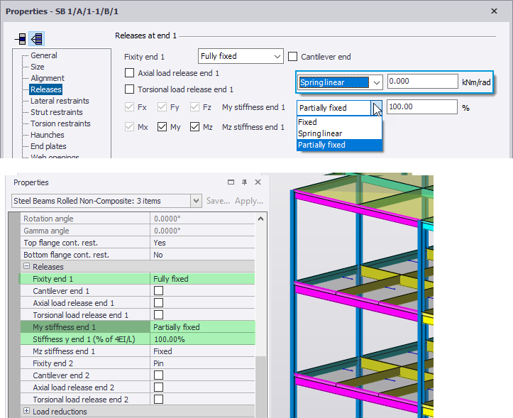 Beam end releases and partial fixity | Trimble User Assistance
