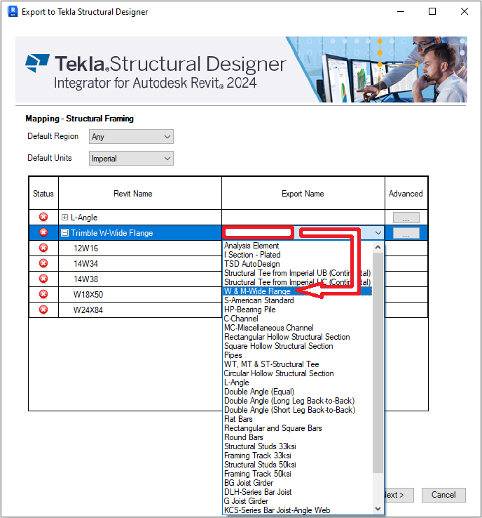 Managing the mapping of sections, families and types | Tekla User Assistance
