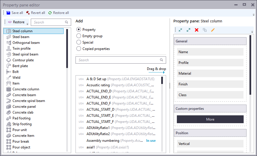 Redesigned customization tools for ribbon, property pane, and user-defined commands | Tekla User ...