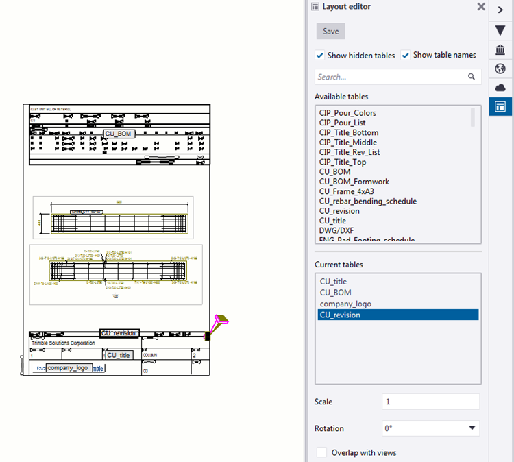 Edit the table layout directly on a drawing | Tekla User Assistance