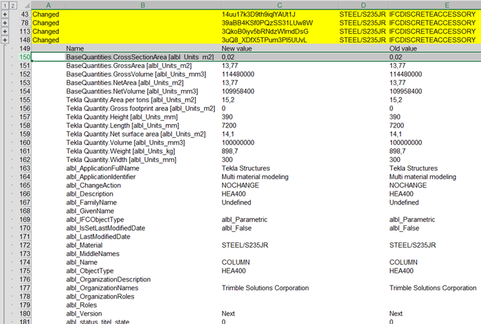 Export change detection results to Excel | Tekla User Assistance
