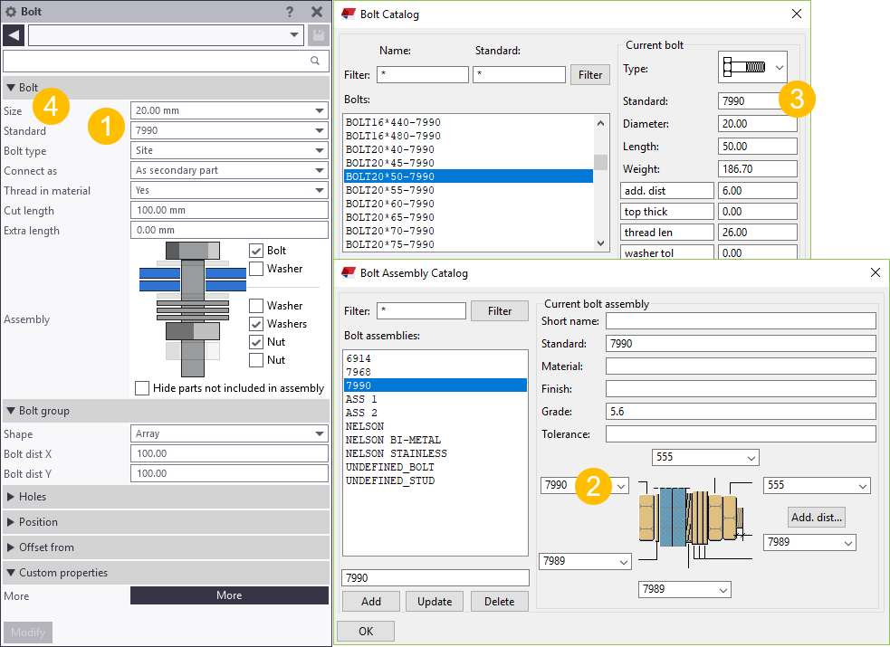 How the bolt catalog and bolt assembly catalogs work together | Tekla User Assistance