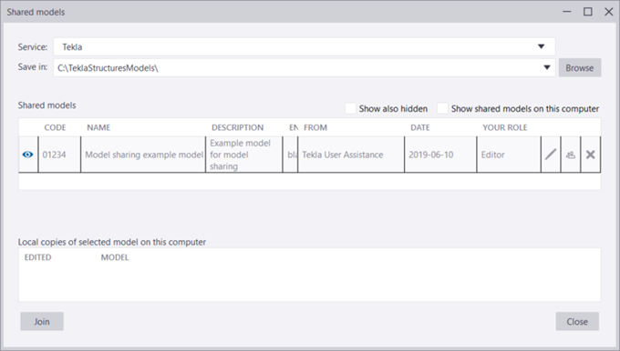Join a shared model in Tekla Model Sharing | Tekla User Assistance