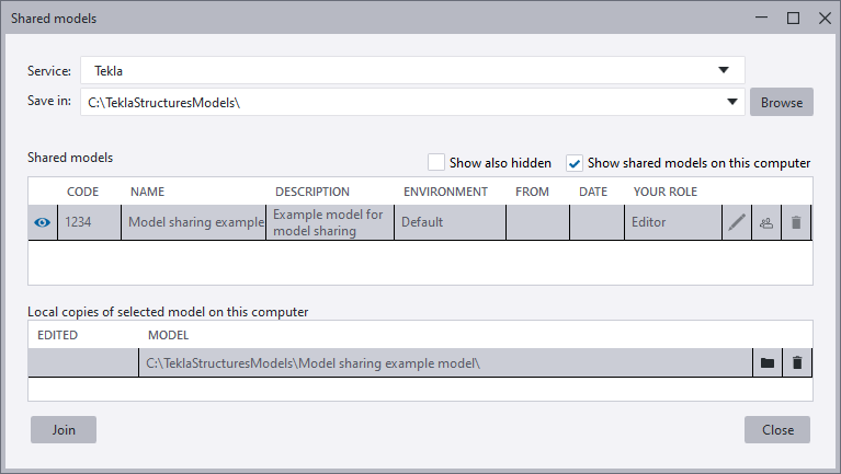 Join a shared model in Tekla Model Sharing | Tekla User Assistance