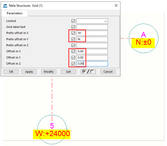 Customize drawing grid labels | Tekla User Assistance