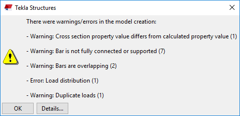 Check warnings about an analysis model | Trimble User Assistance