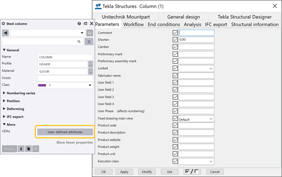 Define And Update User Defined Attributes Udas Tekla User Assistance