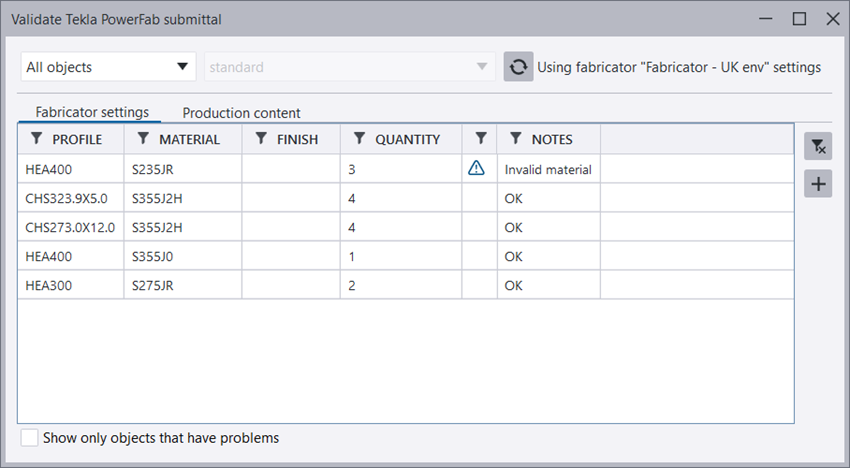 Validate Tekla PowerFab submittal | Tekla User Assistance