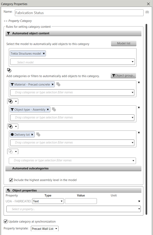 Example: Organizer for precast | Trimble User Assistance
