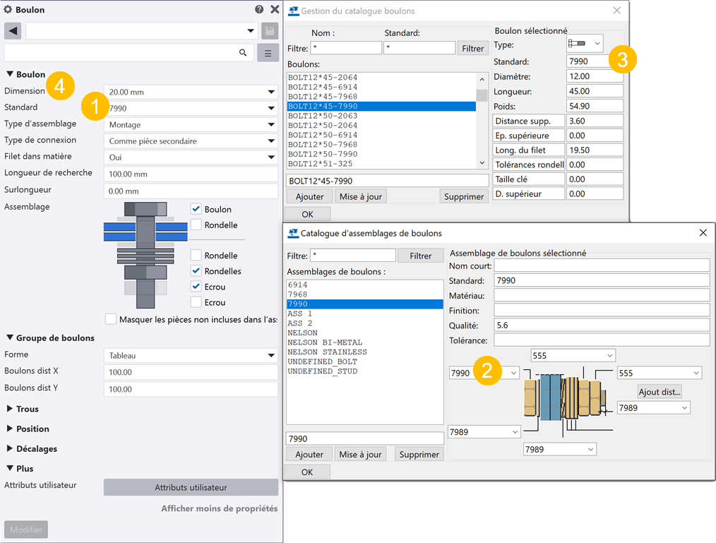 Interaction entre le catalogue de boulons et le catalogue d'assemblages ...