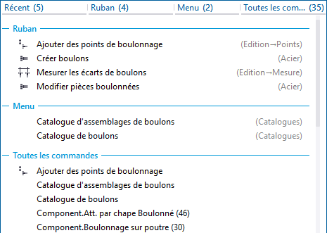 Utilisation du démarrage rapide pour trouver des commandes, boîtes de ...