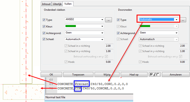 Arceringen (vullingen) aan onderdelen en schetsobjecten in tekeningen ...