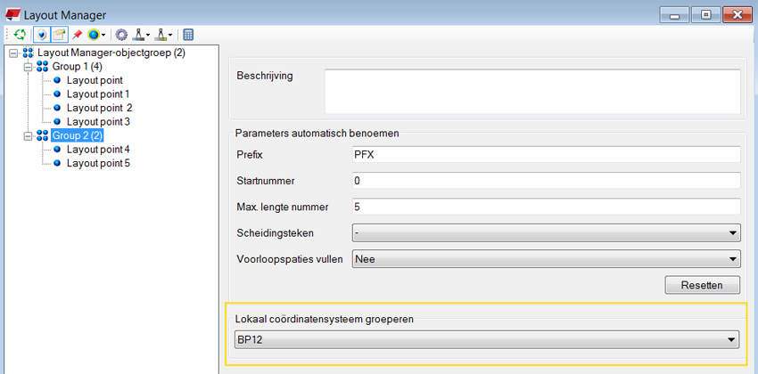 Installatiegroepen in de Layout Manager | Trimble User Assistance