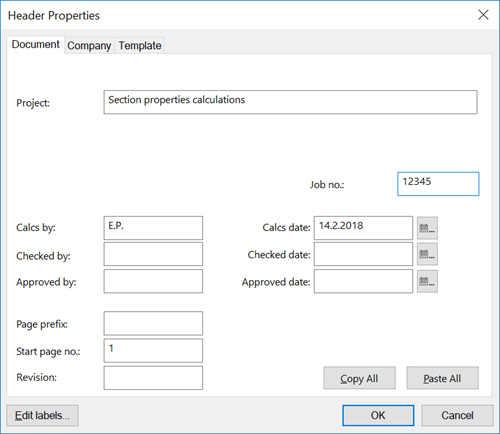 Adjust calculation sheet details | Tekla User Assistance