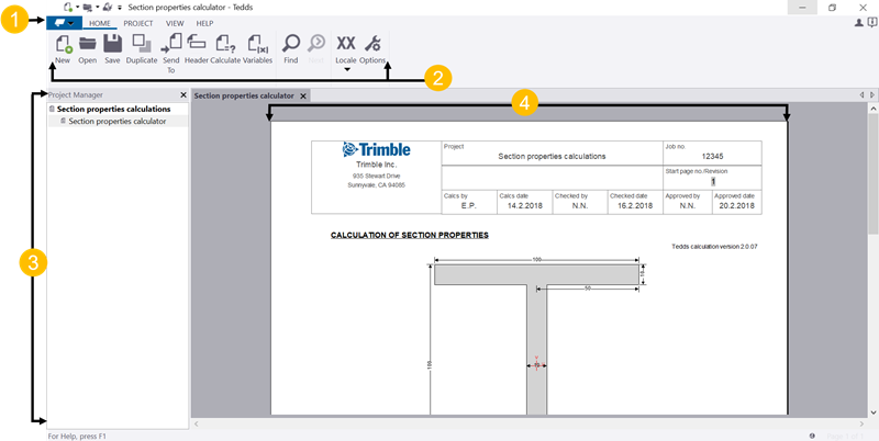 Components of the Tedds Application window | Tekla User Assistance